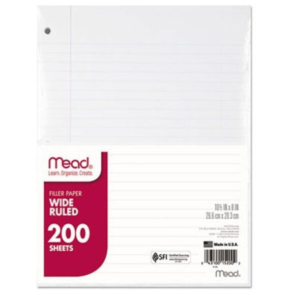 Mead | Office | Mead Filler Paper 8x12 Wide Ruled 200 Sheets White ...